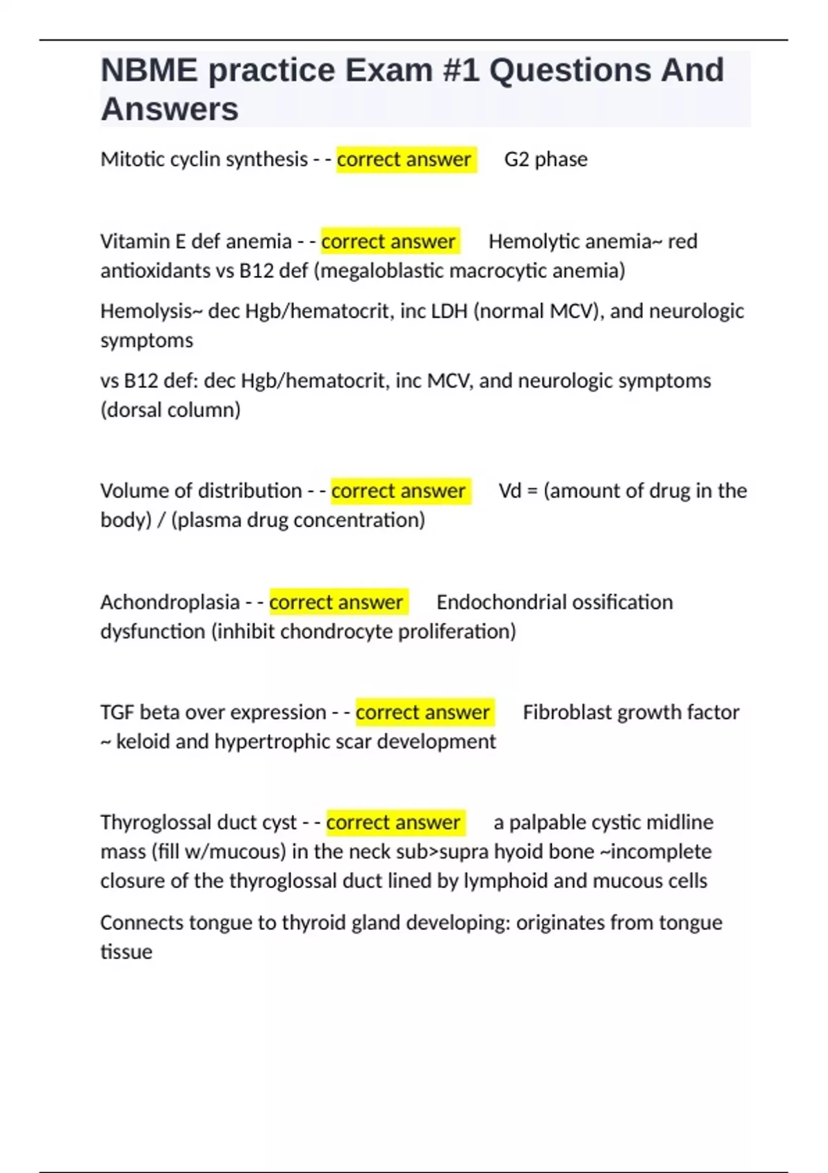NBME practice Exam #1 Questions And Answers - NBME - Stuvia US
