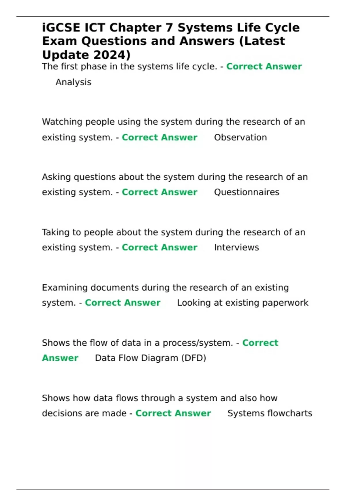 iGCSE ICT Chapter 7 Systems Life Cycle Exam Questions and Answers ...