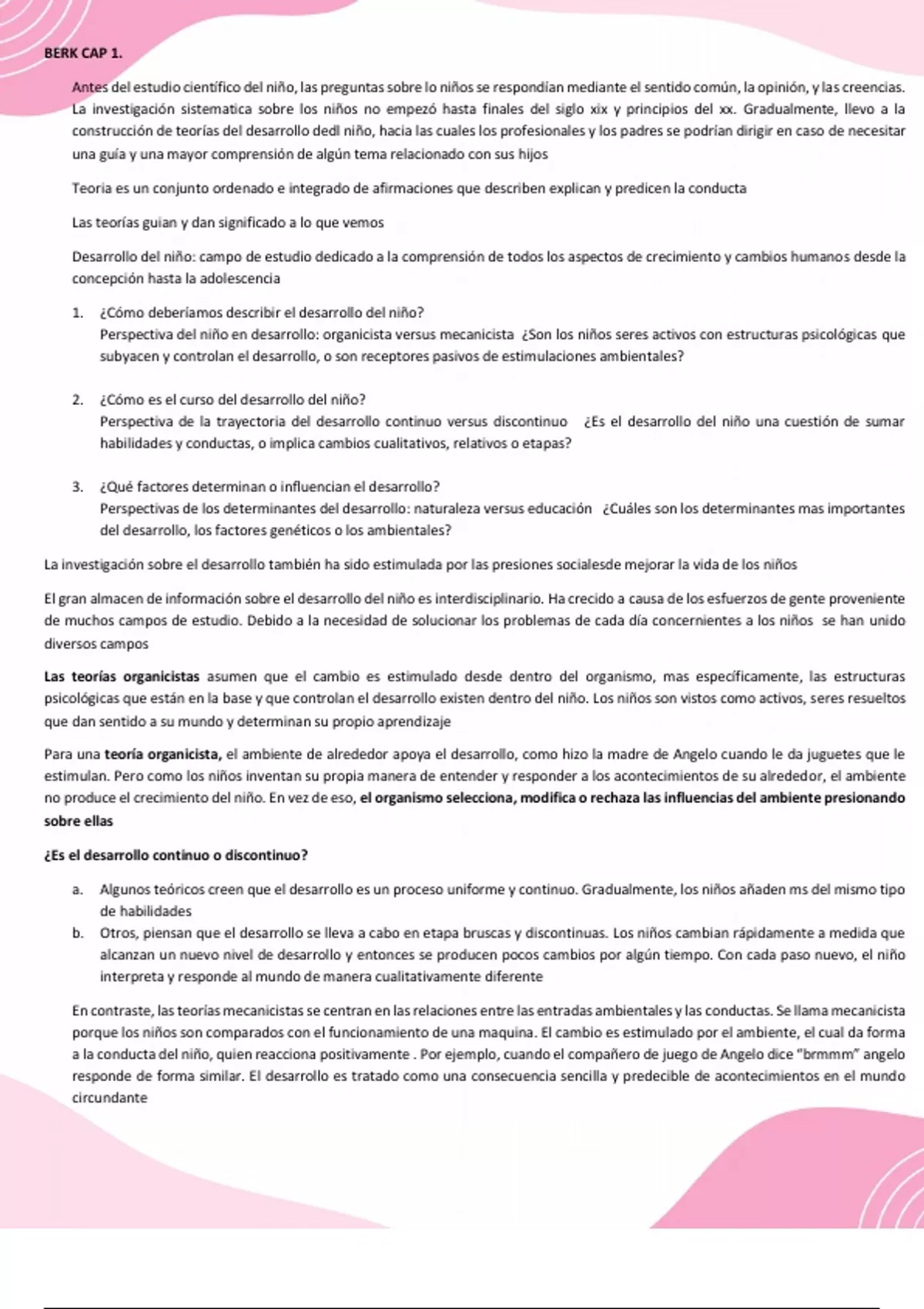 Sumario RESUMEN DE BERK Desarrollo del nino y del adolescente ...
