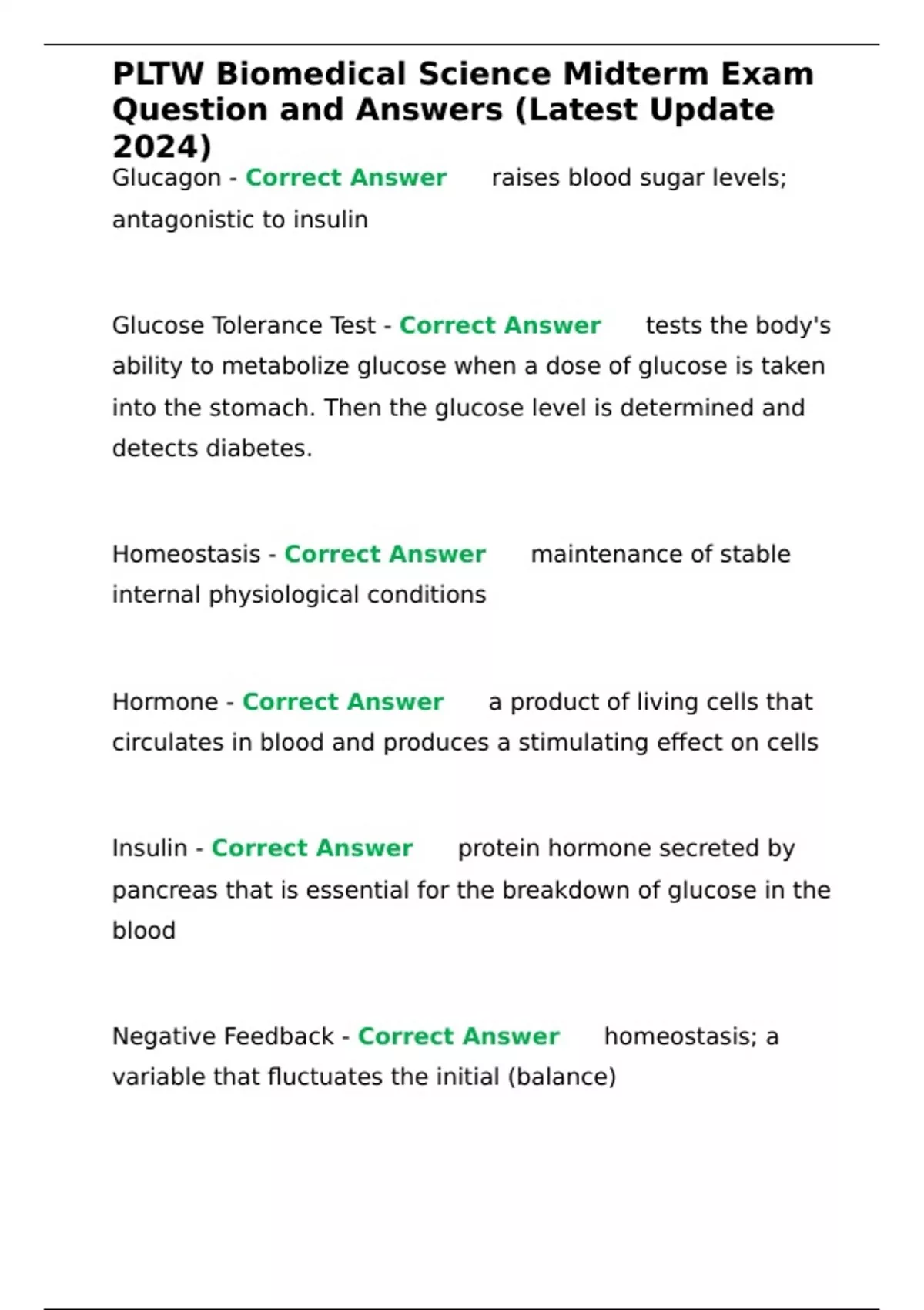 PLTW Biomedical Science Midterm Exam Question and Answers (Latest ...