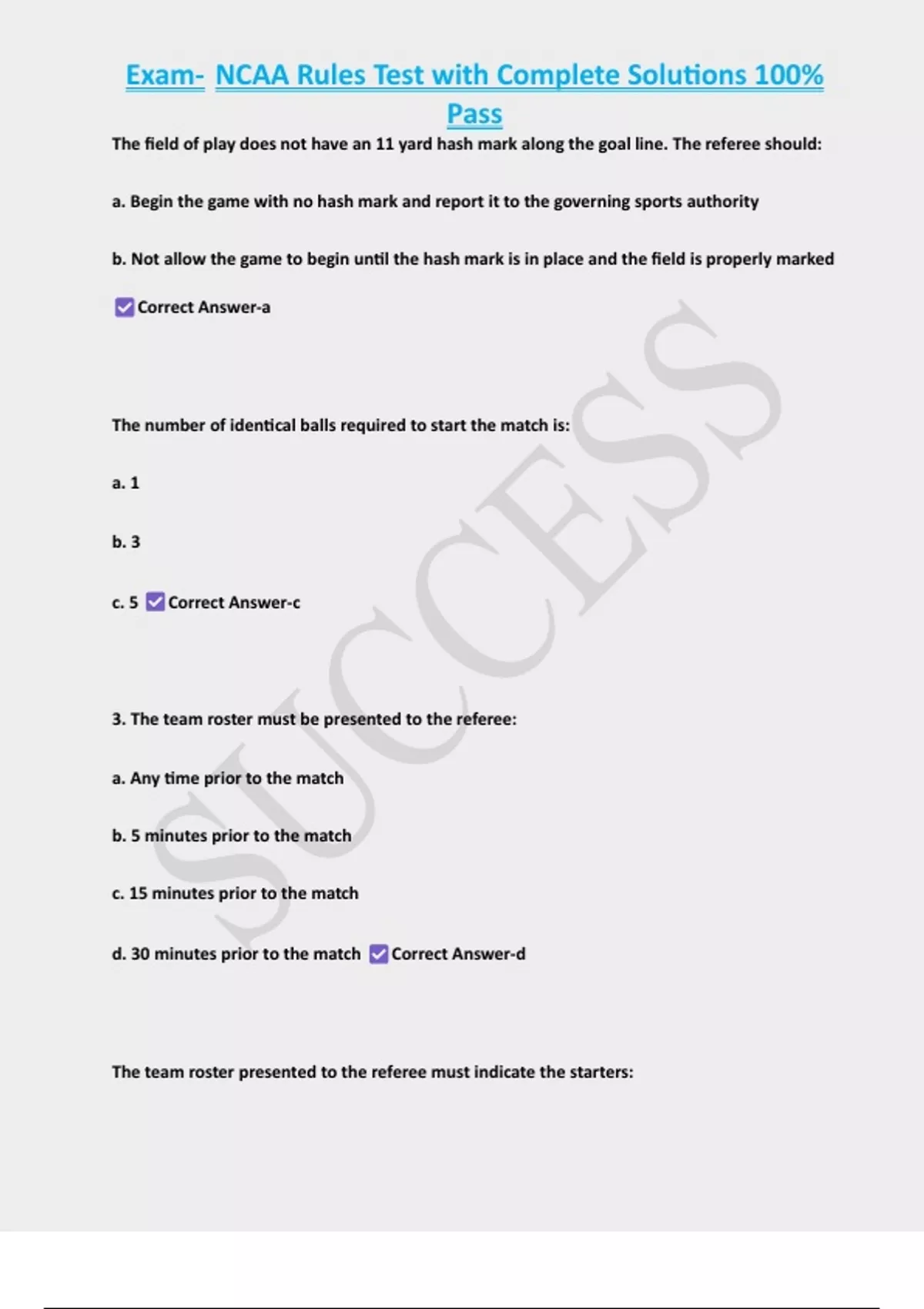 Exam- NCAA Rules Test with Complete Solutions 100% Pass - NCAA - Stuvia US