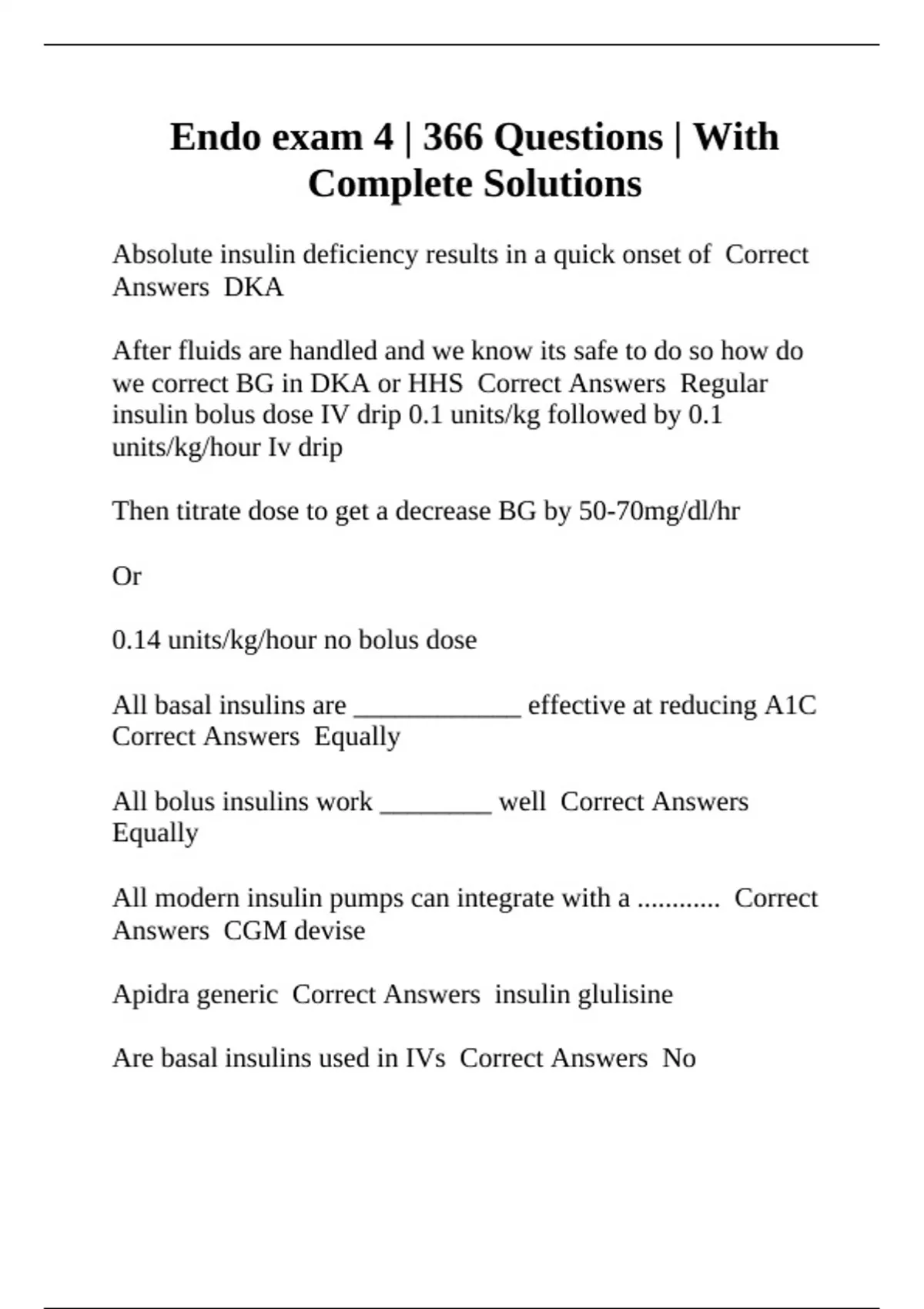 Endo exam 4 | 366 Questions | With Complete Solutions - Endo - Stuvia UK