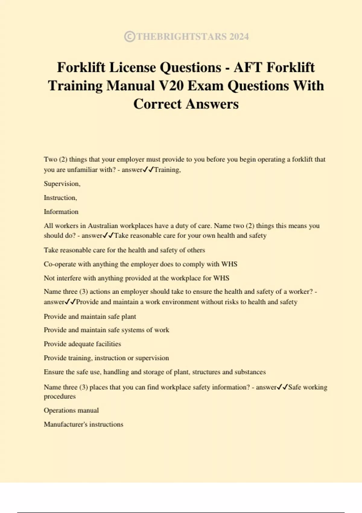 Forklift License Questions - AFT Forklift Training Manual V20 Exam ...