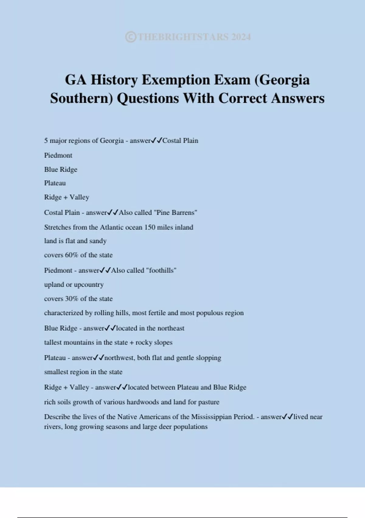 GA History Exemption Exam (Georgia Southern) Questions With Correct ...