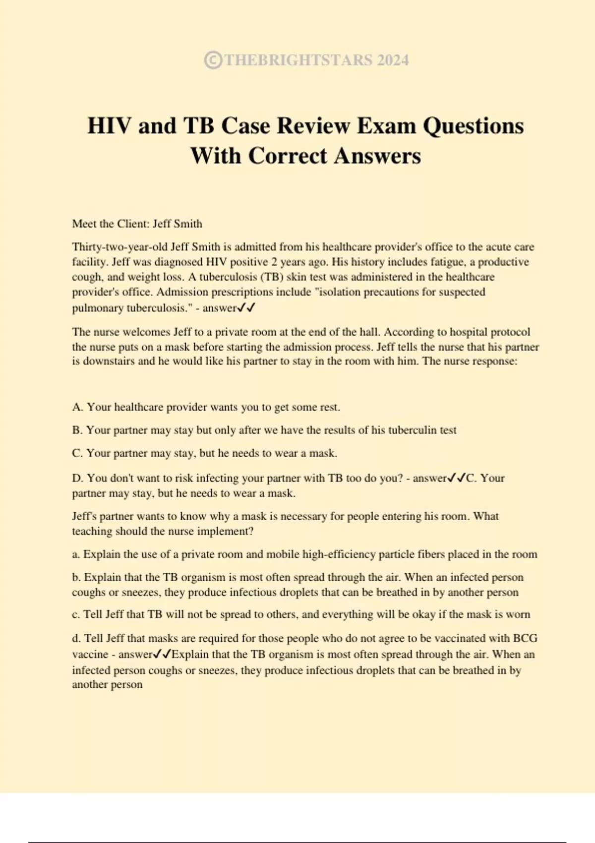 HIV and TB Case Review Exam Questions With Correct Answers - HIV and TB ...