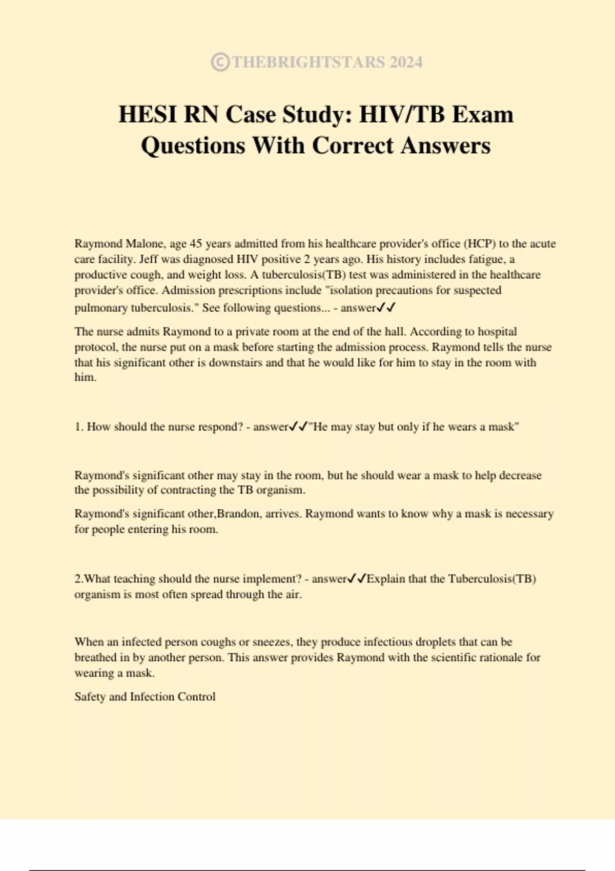 HESI RN Case Study: HIV/TB Exam Questions With Correct Answers - HIV ...