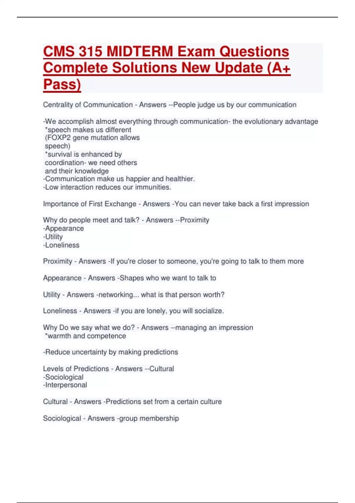 CMS 315 MIDTERM Exam Questions Complete Solutions New Update (A+ Pass) - CMS 315 - Stuvia US