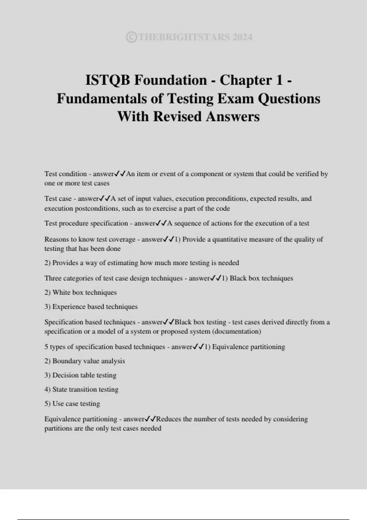 Istqb Foundation Chapter 1 Fundamentals Of Testing Exam Questions With Revised Answers