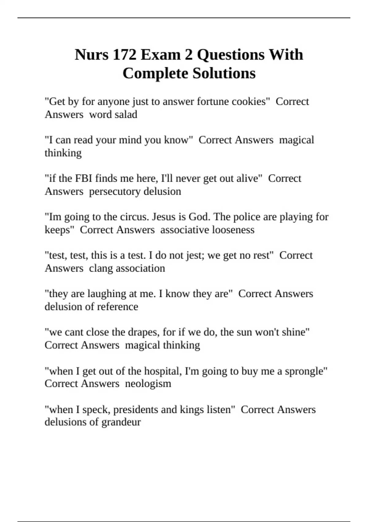 Nurs 172 Exam 2 Questions With Complete Solutions - Hondros NUR 172 ...