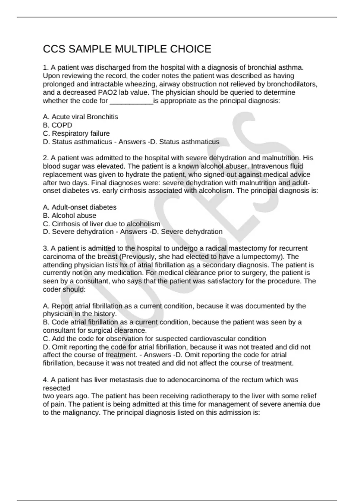CCS SAMPLE MULTIPLE CHOICE - CCS - Stuvia US