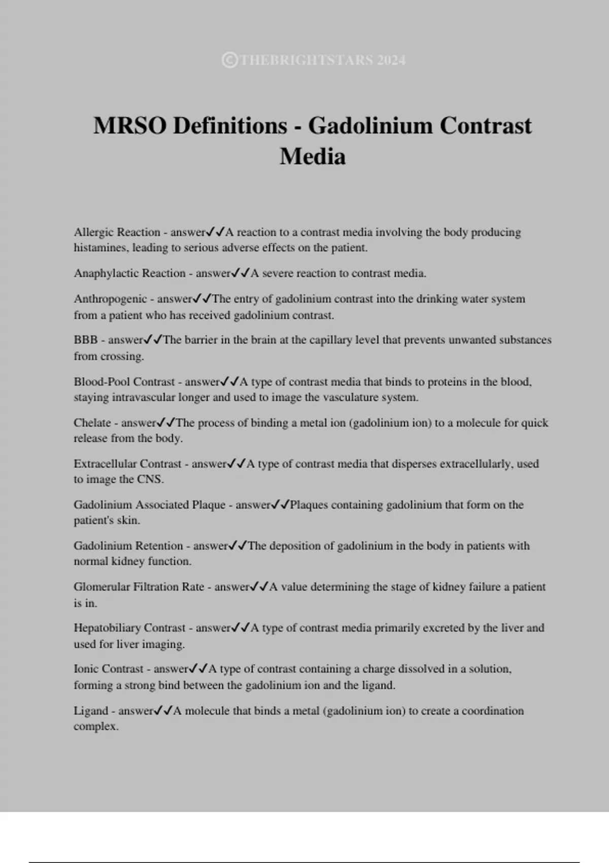 MRSO Definitions - Gadolinium Contrast Media - MRSO - Stuvia US