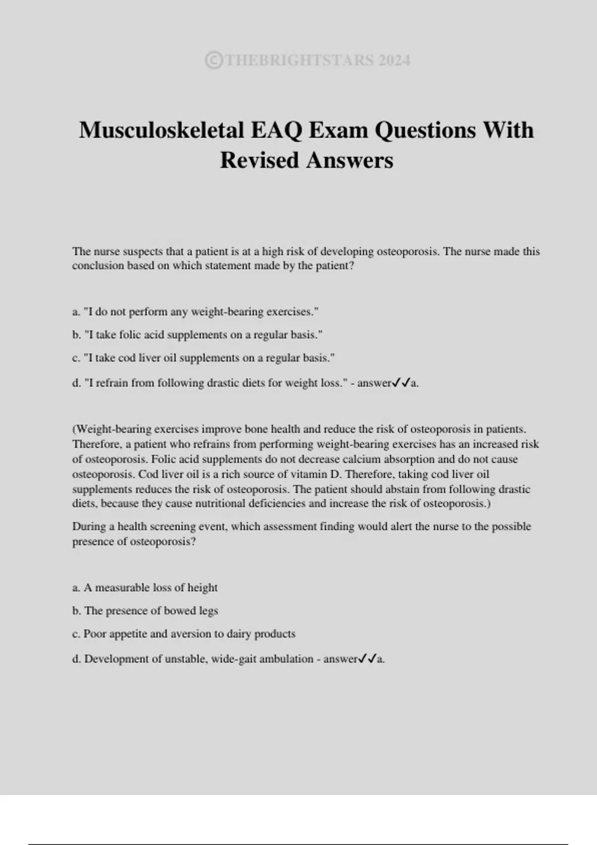 Musculoskeletal EAQ Exam Questions With Revised Answers ...