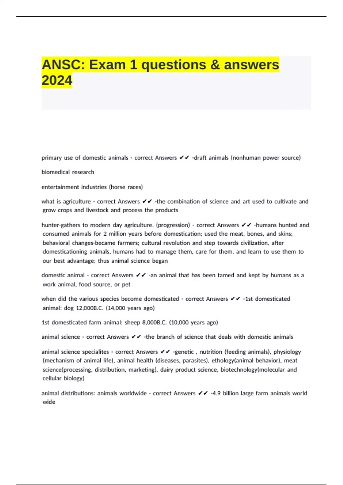 ANSC Exam 1 questions & answers 2024 - ANSC - Stuvia US