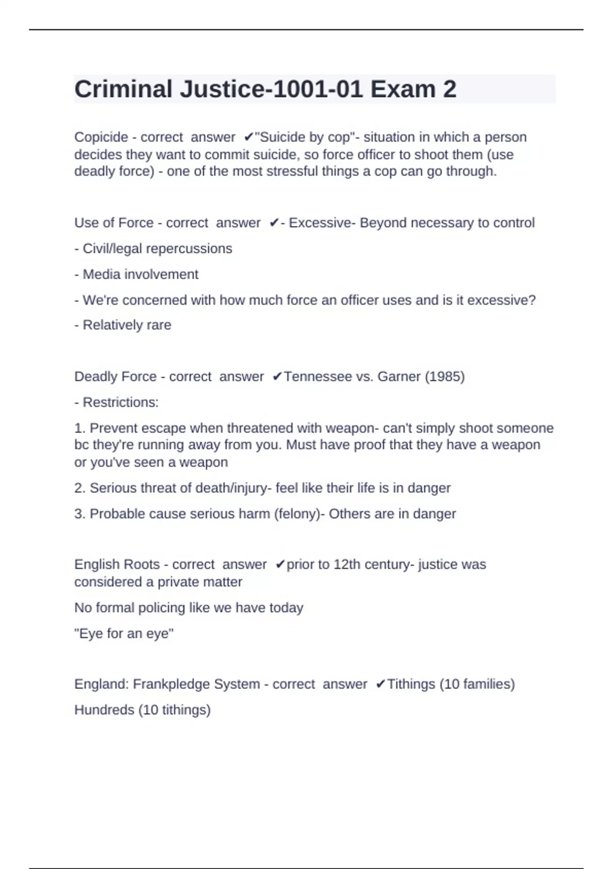 Criminal Justice Question and answers 100% correct 2024 - COP - Stuvia US