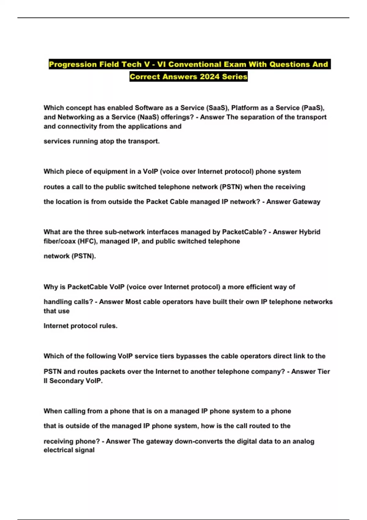 Progression Field Tech V - VI Conventional Exam With Questions And Correct Answers 2024 Series ...