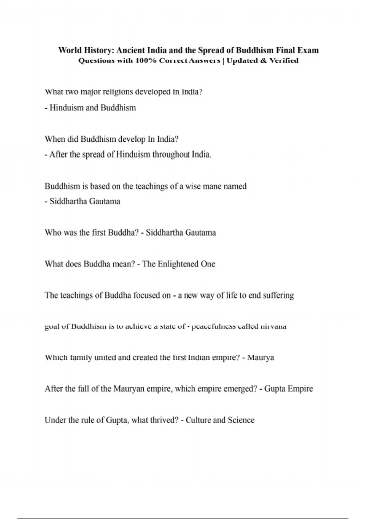 World History: Ancient India and the Spread of Buddhism Final Exam ...