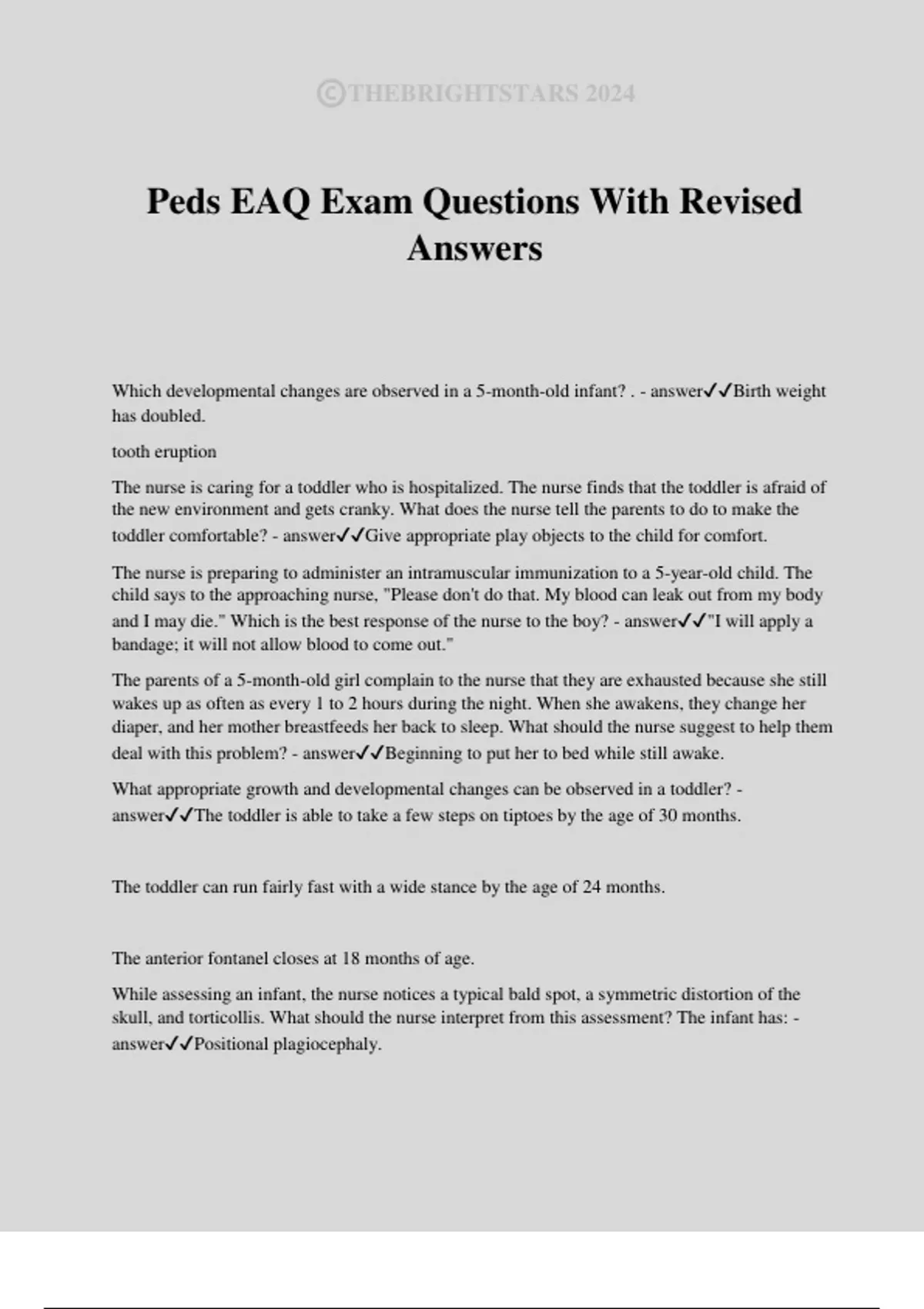 Peds EAQ Exam Questions With Revised Answers - Peds - Stuvia US