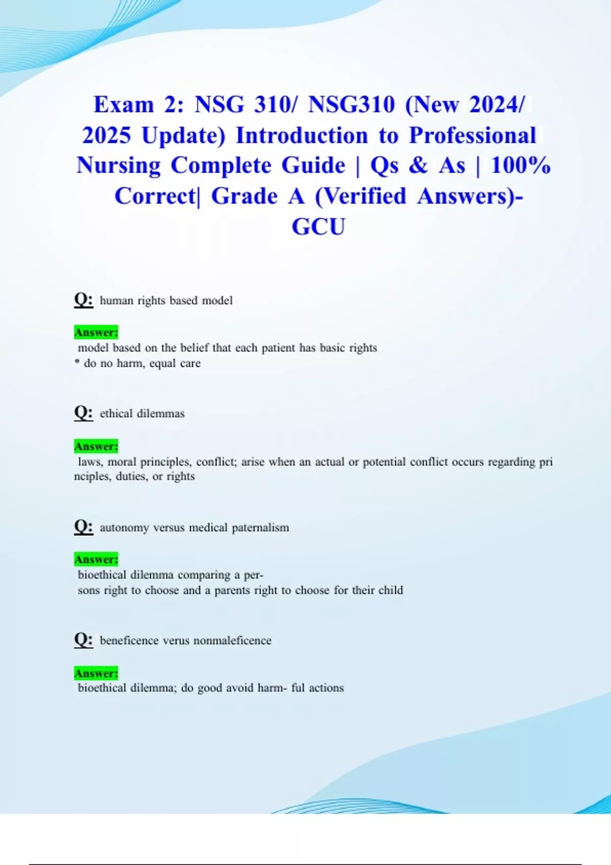 Exam 2: NSG 310/ NSG310 (New 2024/ 2025 Updates STUDY BUNDLE WITH ...