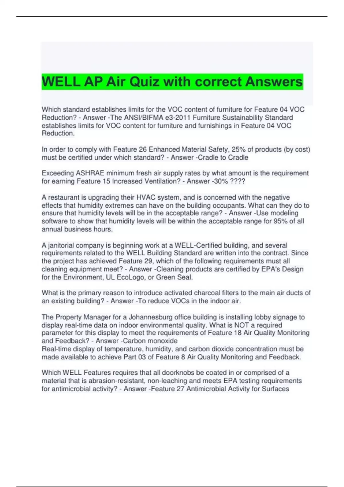 WELL AP Air Quiz with correct Answers - WELL AP - Stuvia US