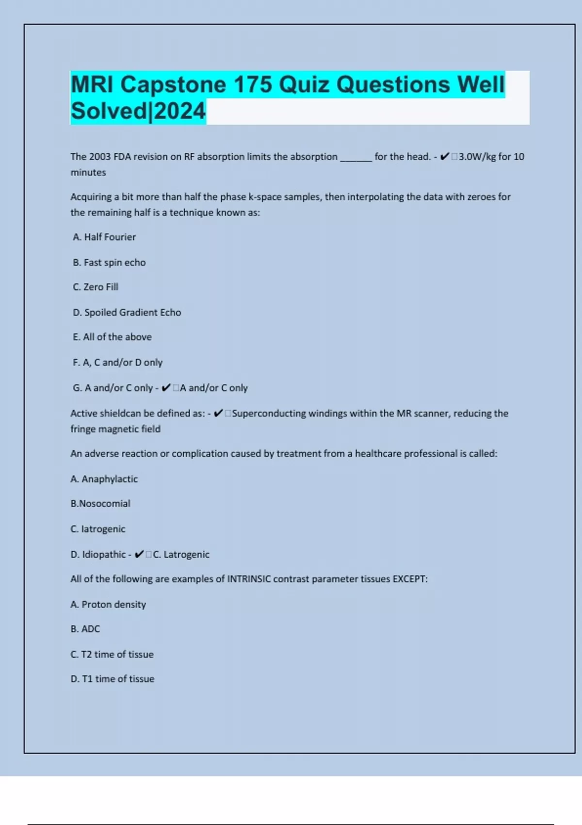 MRI Capstone| 175 Quiz Questions Well Solved|2024 |41 Pages - MRI ...