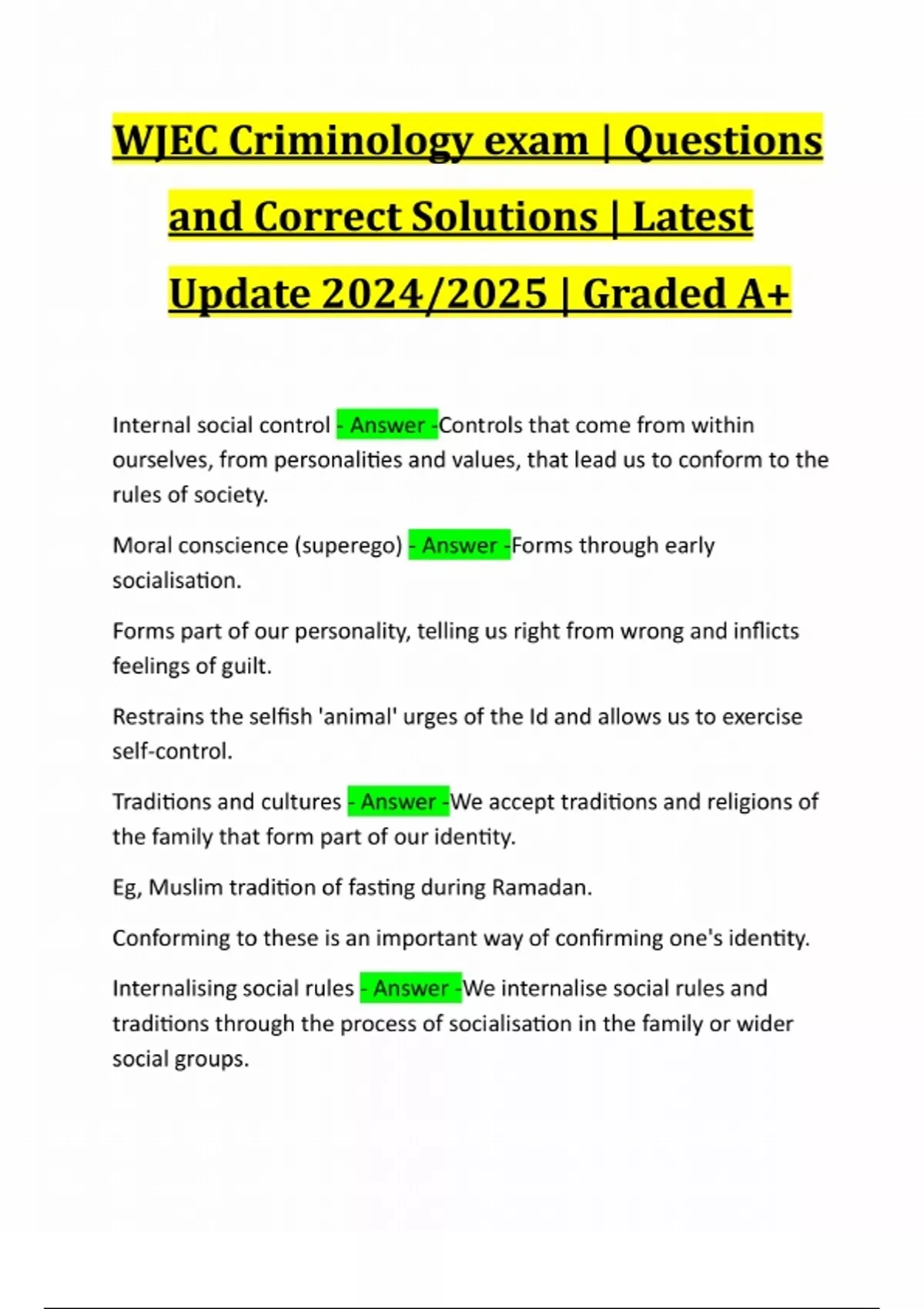 WJEC CRIMINOLOGY BUNDLED EXAMS |QUESTIONS AND CORRECT ANSWERS | LATEST ...