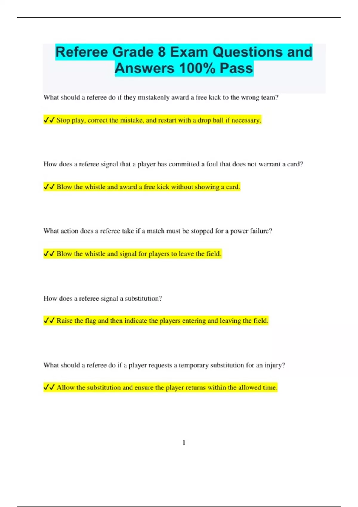 Referee Grade 8 Exam Questions and Answers 100% Pass - Referee Grade 8 ...