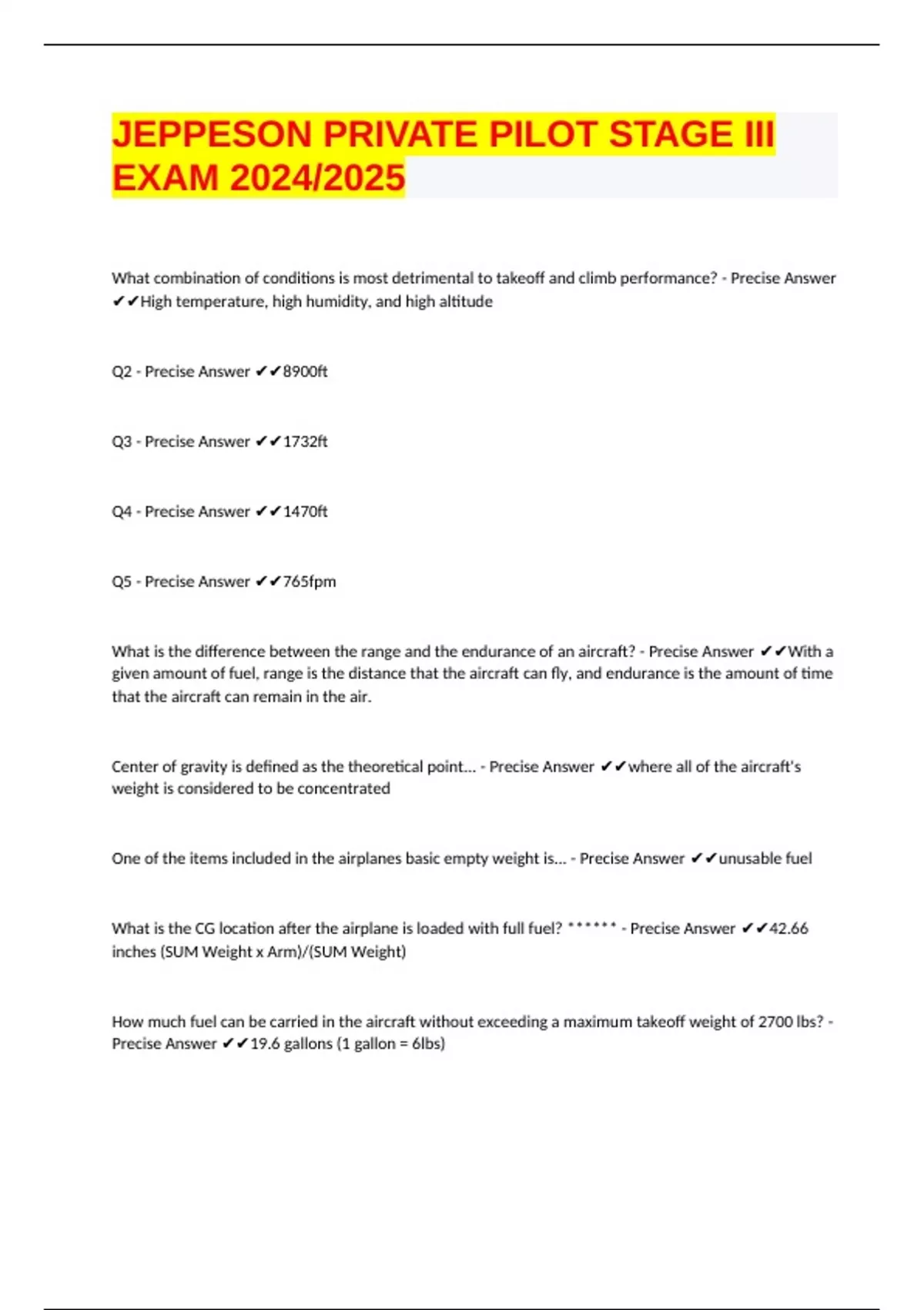JEPPESON PRIVATE PILOT STAGE III EXAM 2024/2025 - JEPPESON PRIVATE ...