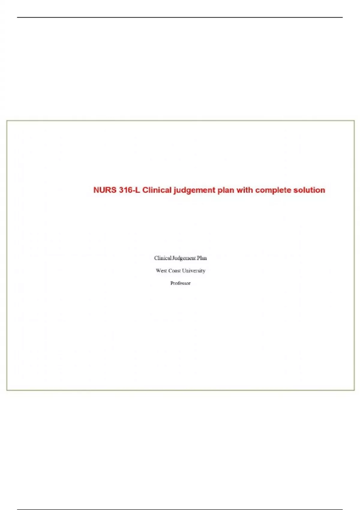 NURS 316-L Clinical judgement plan with complete solution - OB clinical - Stuvia US