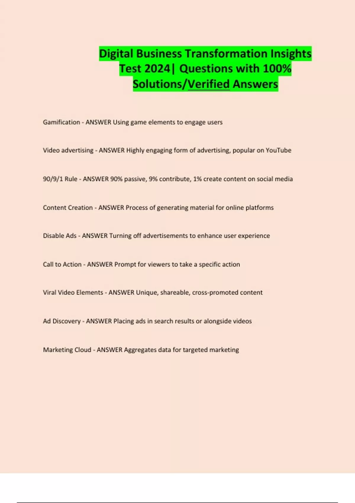 Digital Business Transformation Insights Test 2024| Questions with 100% ...