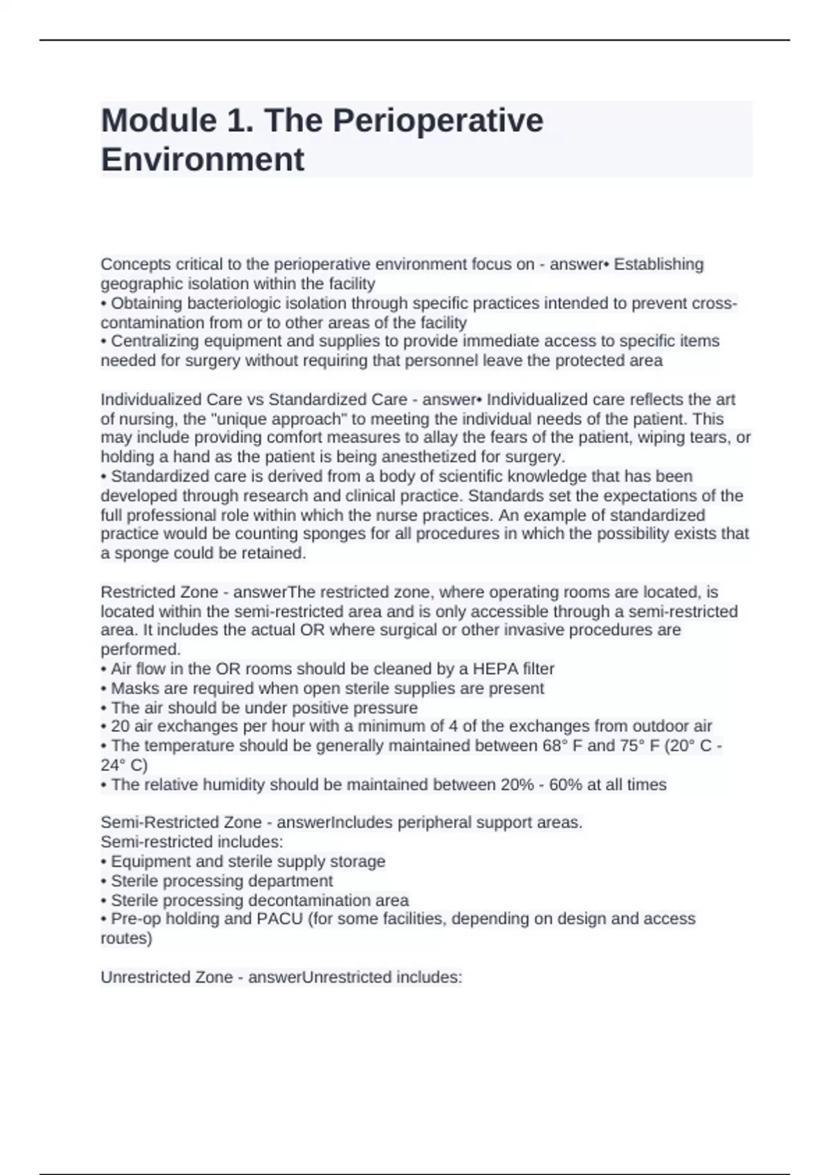 Module 1. The Perioperative Environment Questions with correct Answers ...