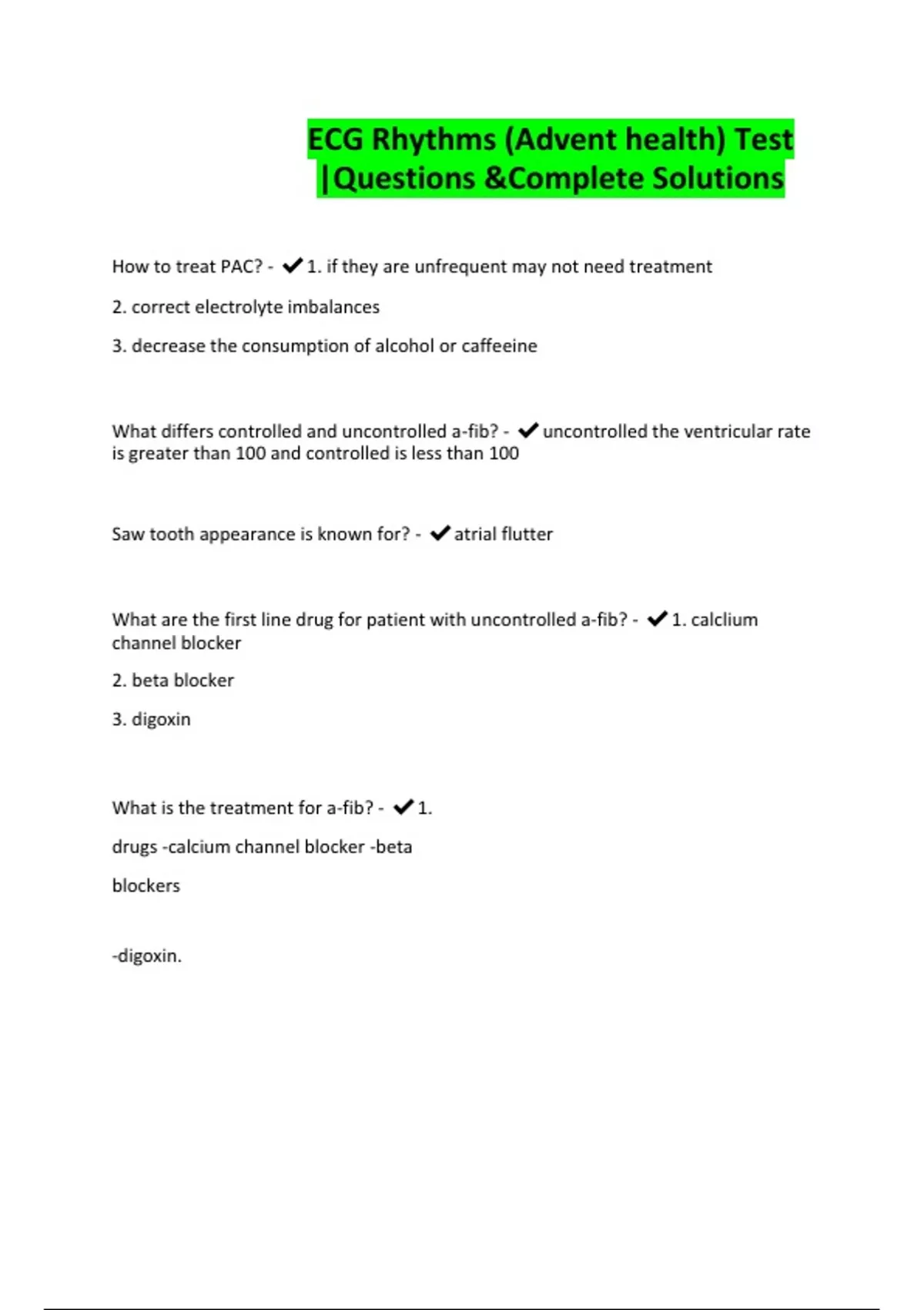 ECG & Basic Dysrhythmias EXAMS BUNDLE| Questions and 100% Verified ...
