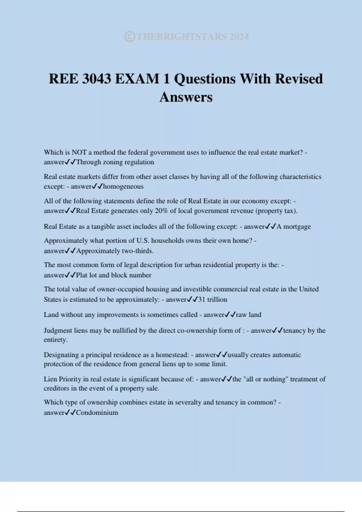 REE 3043 EXAM 1 Questions With Revised Answers - REE 3043 - Stuvia US