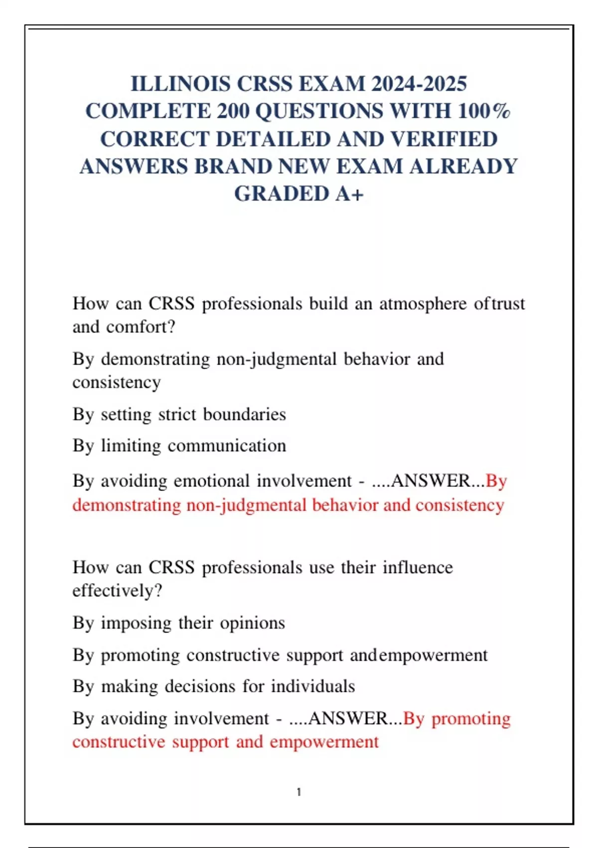 ILLINOIS CRSS EXAM COMPLETE 200 QUESTIONS WITH 100% CORRECT DETAILED ...