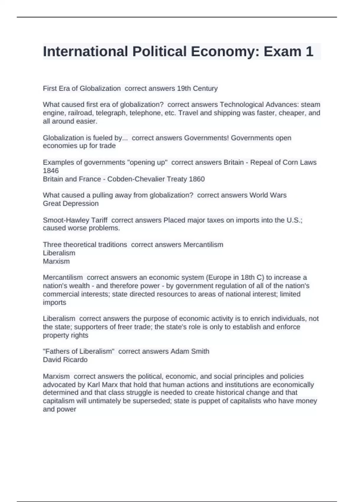 International Political Economy: Exam with correct answers 2024 ...