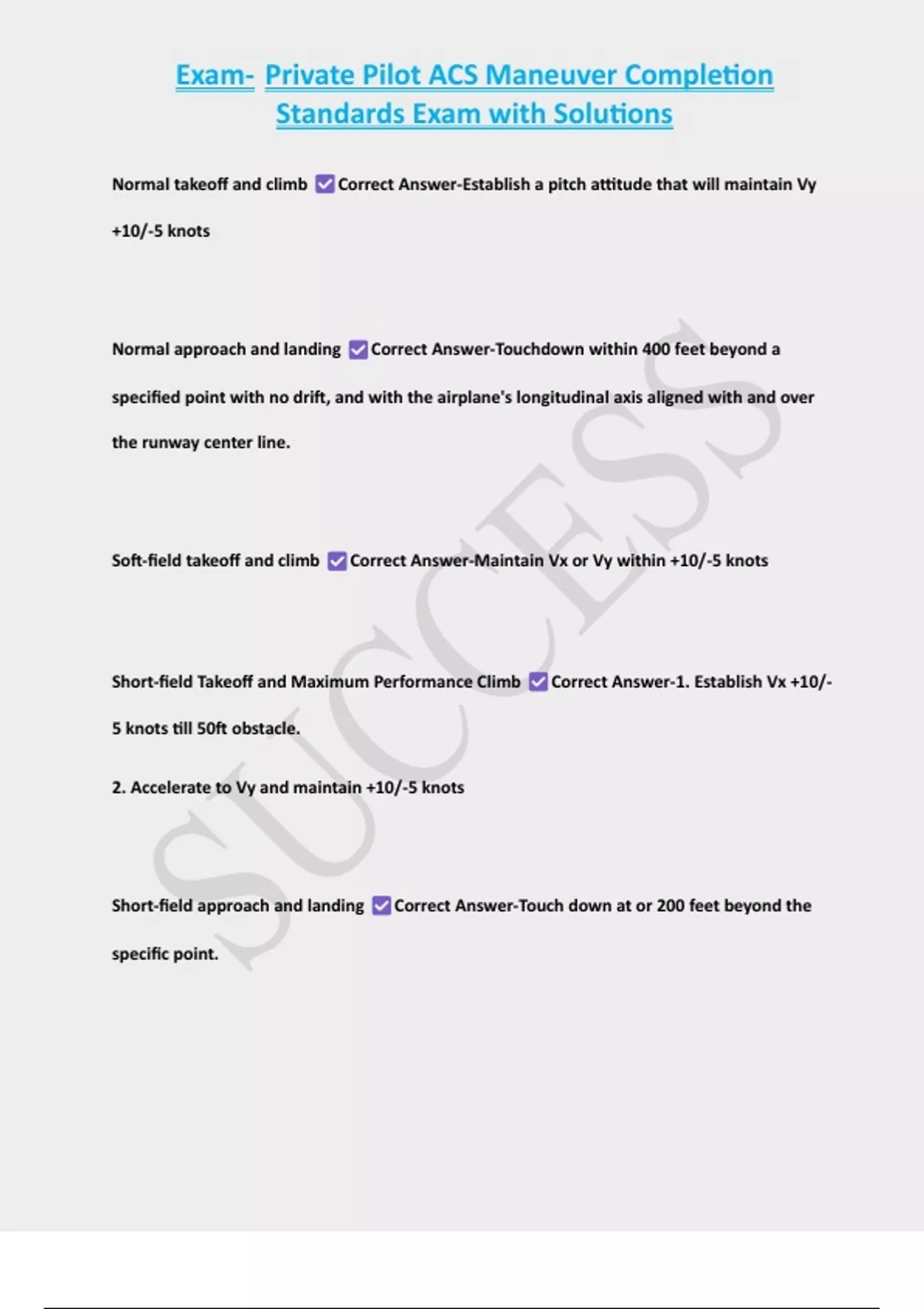 Exam- Private Pilot ACS Maneuver Completion Standards Exam with ...