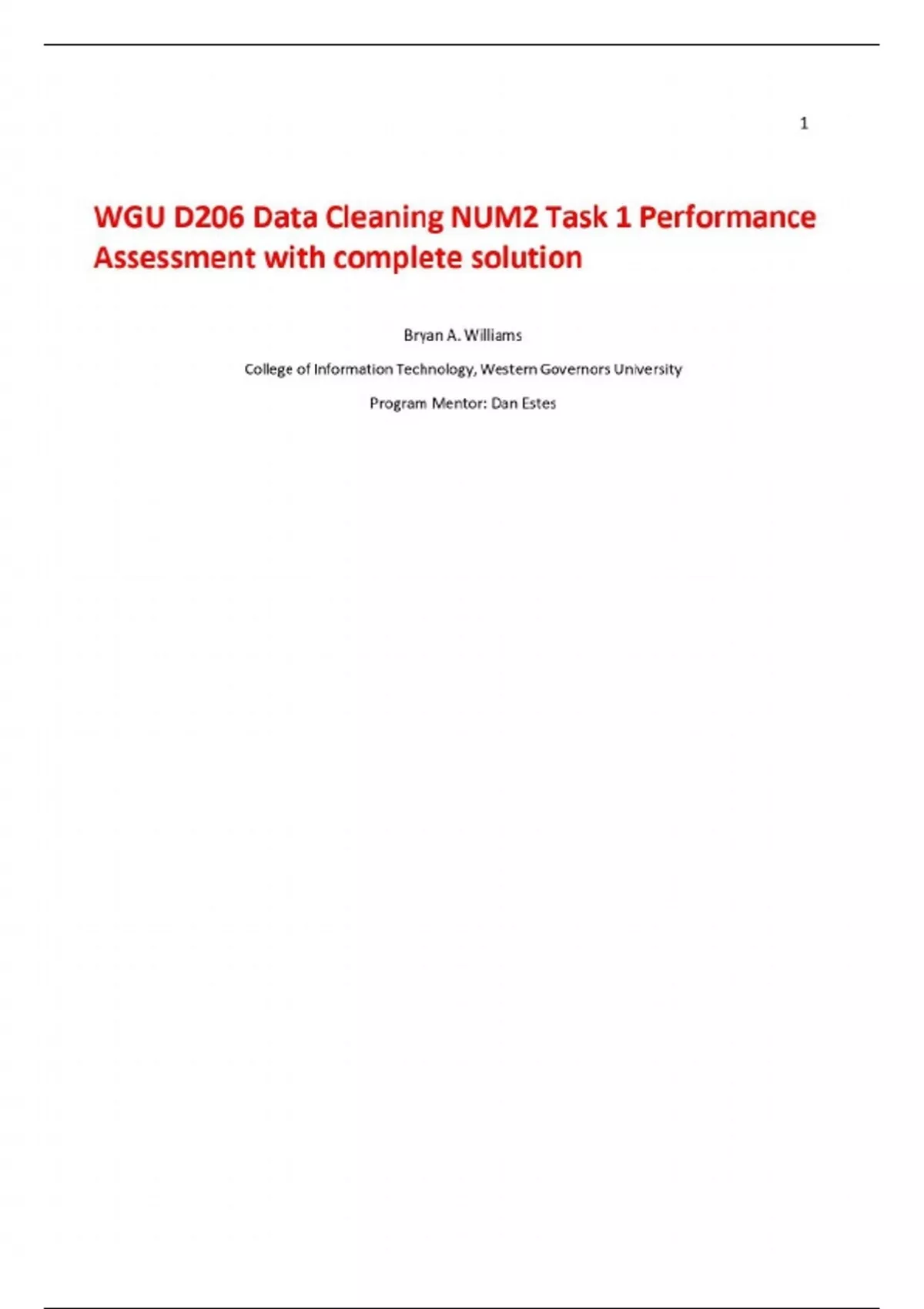 WGU D206 Data Cleaning NUM2 Task 1 Performance Assessment with complete ...