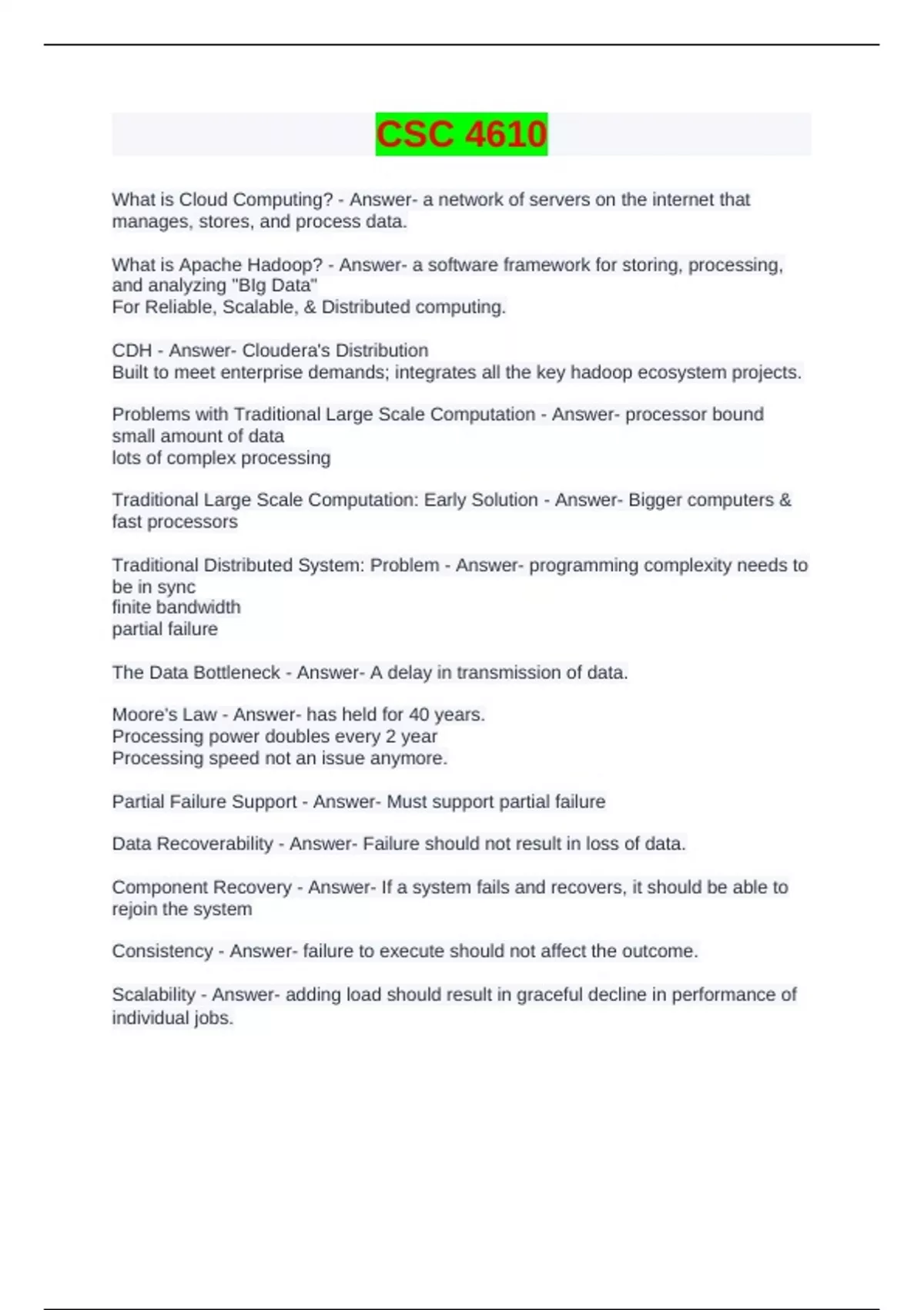 CSC 4610 Questions and Answers - CSC 4610 - Stuvia US