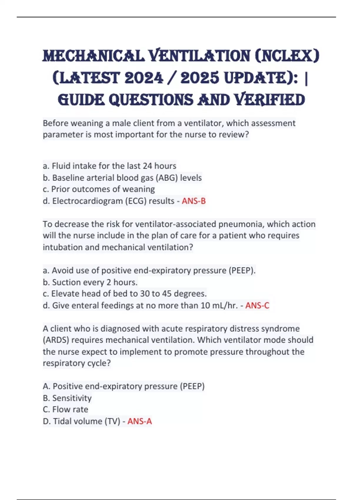Mechanical Ventilation (NCLEX) (Latest 2024 / 2025 Update): | Guide ...