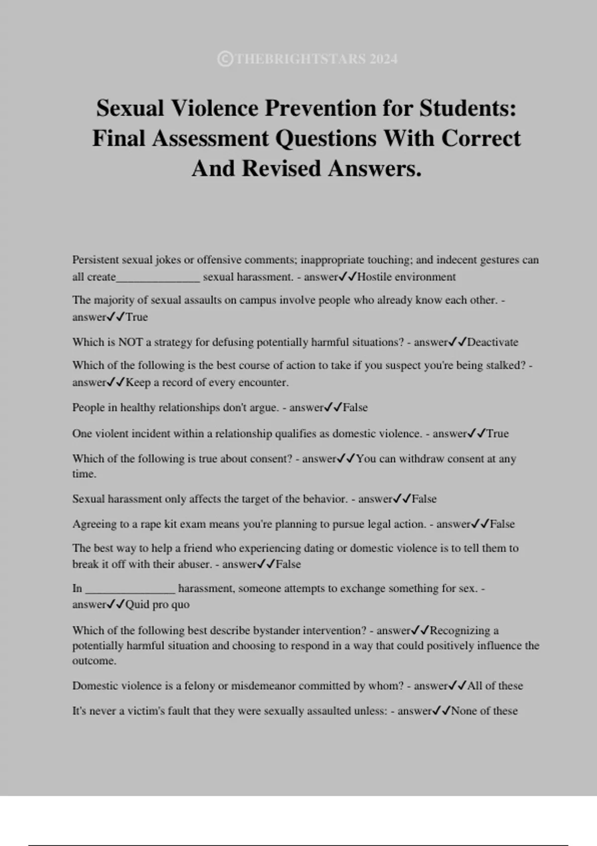 Sexual Violence Prevention for Students: Final Assessment Questions ...