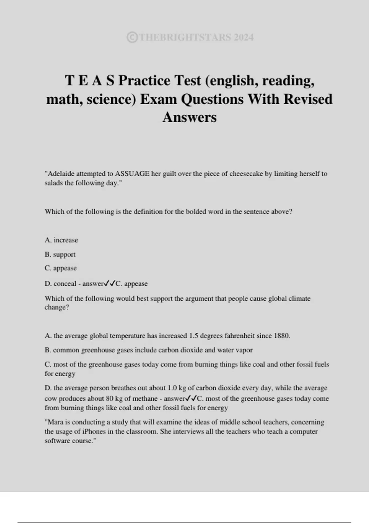 T E A S Practice Test (english, reading, math, science) Exam Questions ...