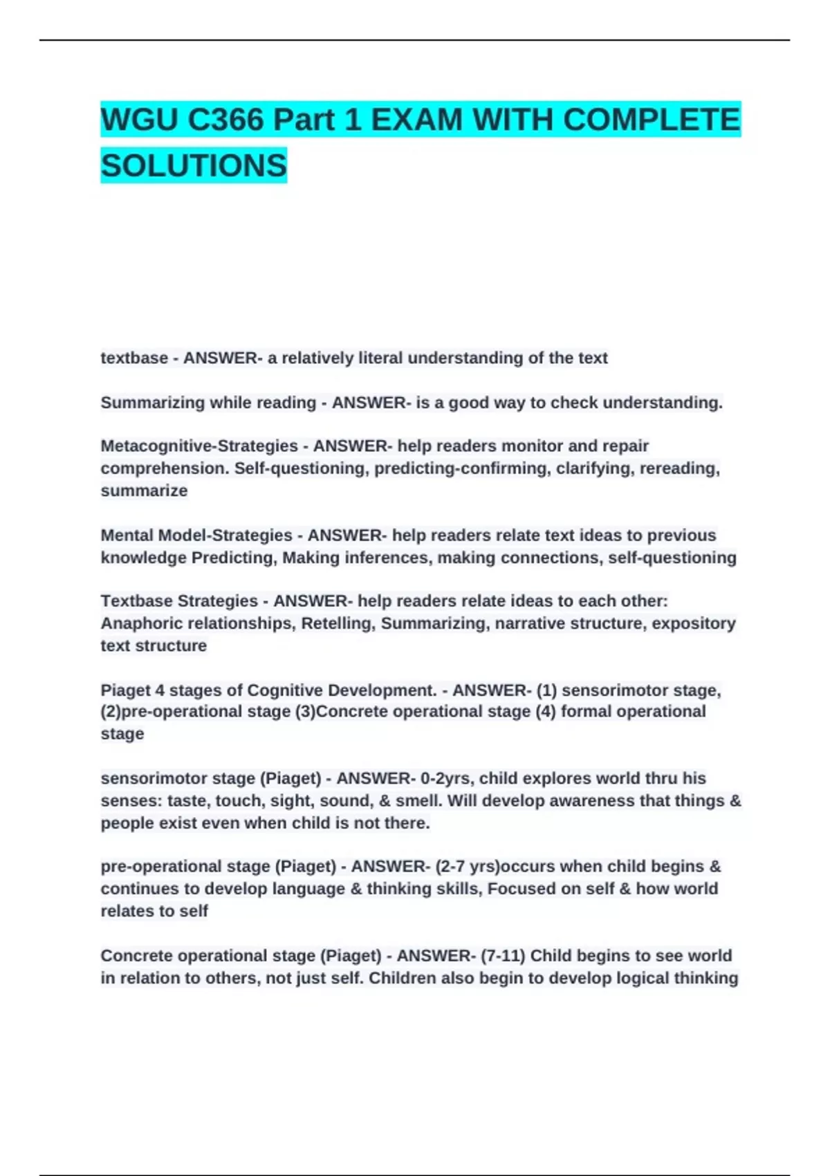 WGU C366 Part 1 EXAM WITH COMPLETE SOLUTIONS - WGU - Stuvia US