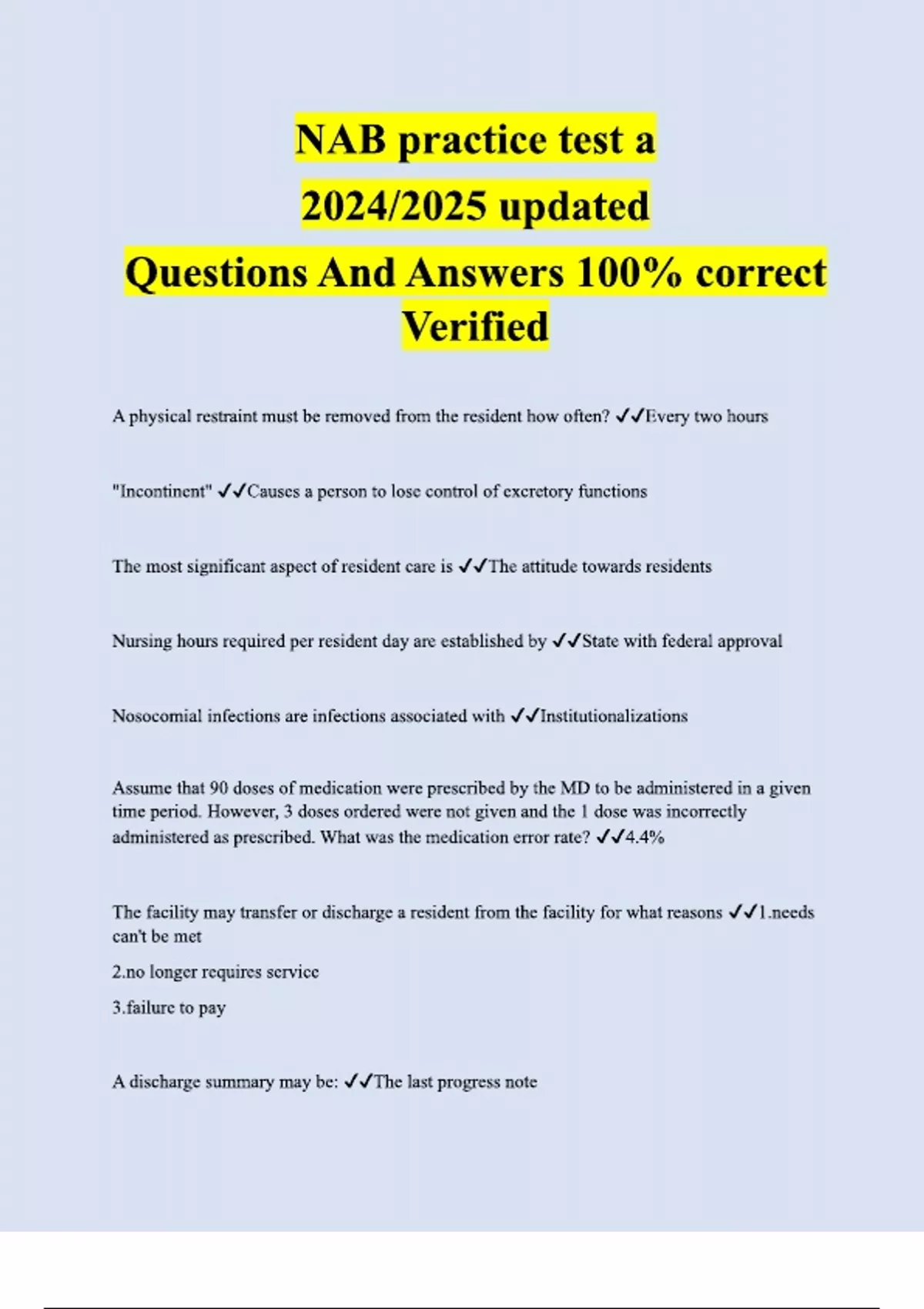 NAB practice test a updated Questions And Answers - NR 546 Advanced ...