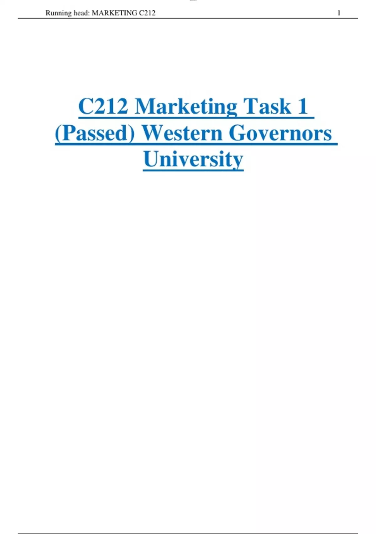 C212 Marketing Task 1 Passed Western Governors University C212