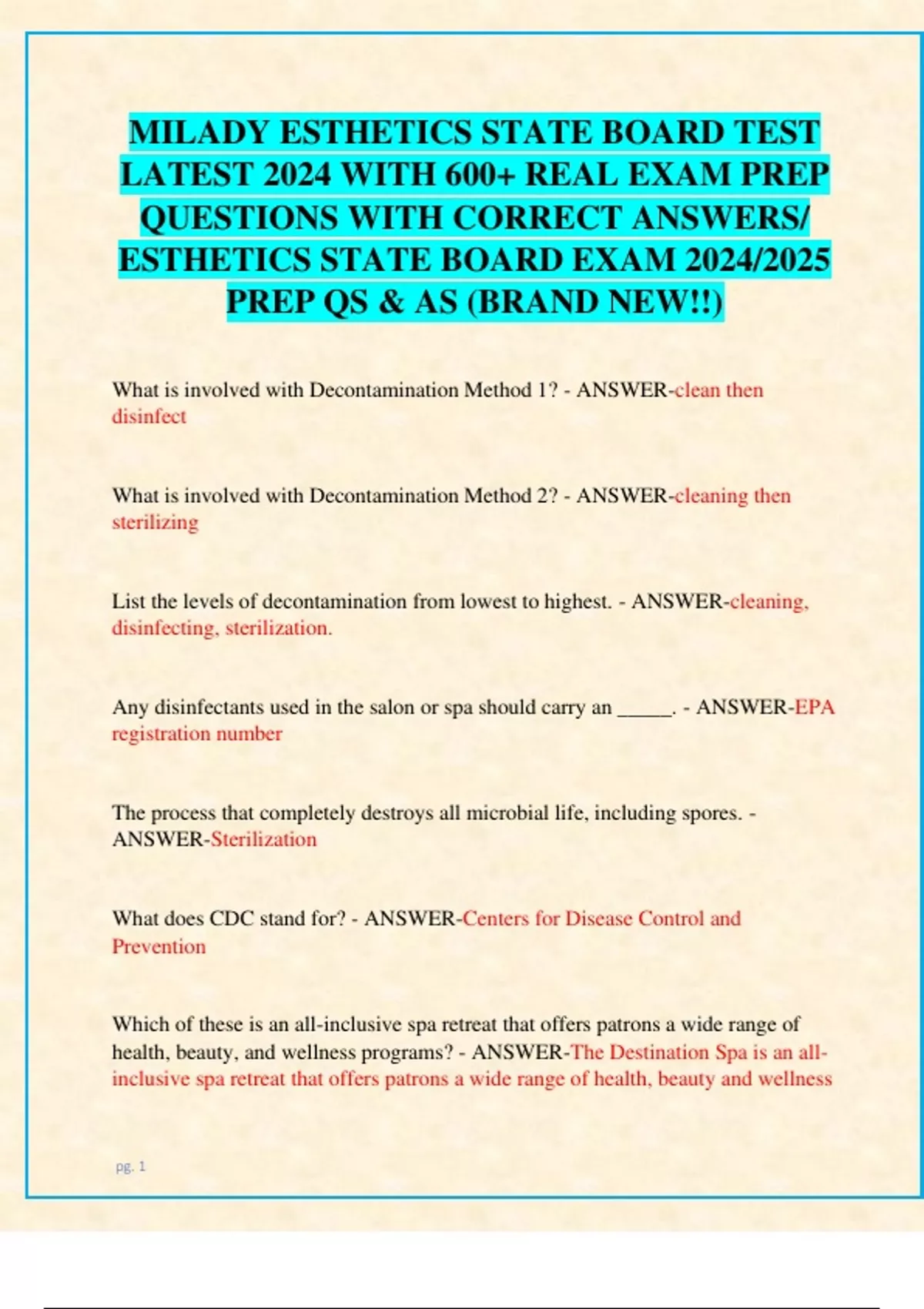 MILADY ESTHETICS STATE BOARD TEST LATEST 2024 WITH 600+ REAL EXAM PREP ...