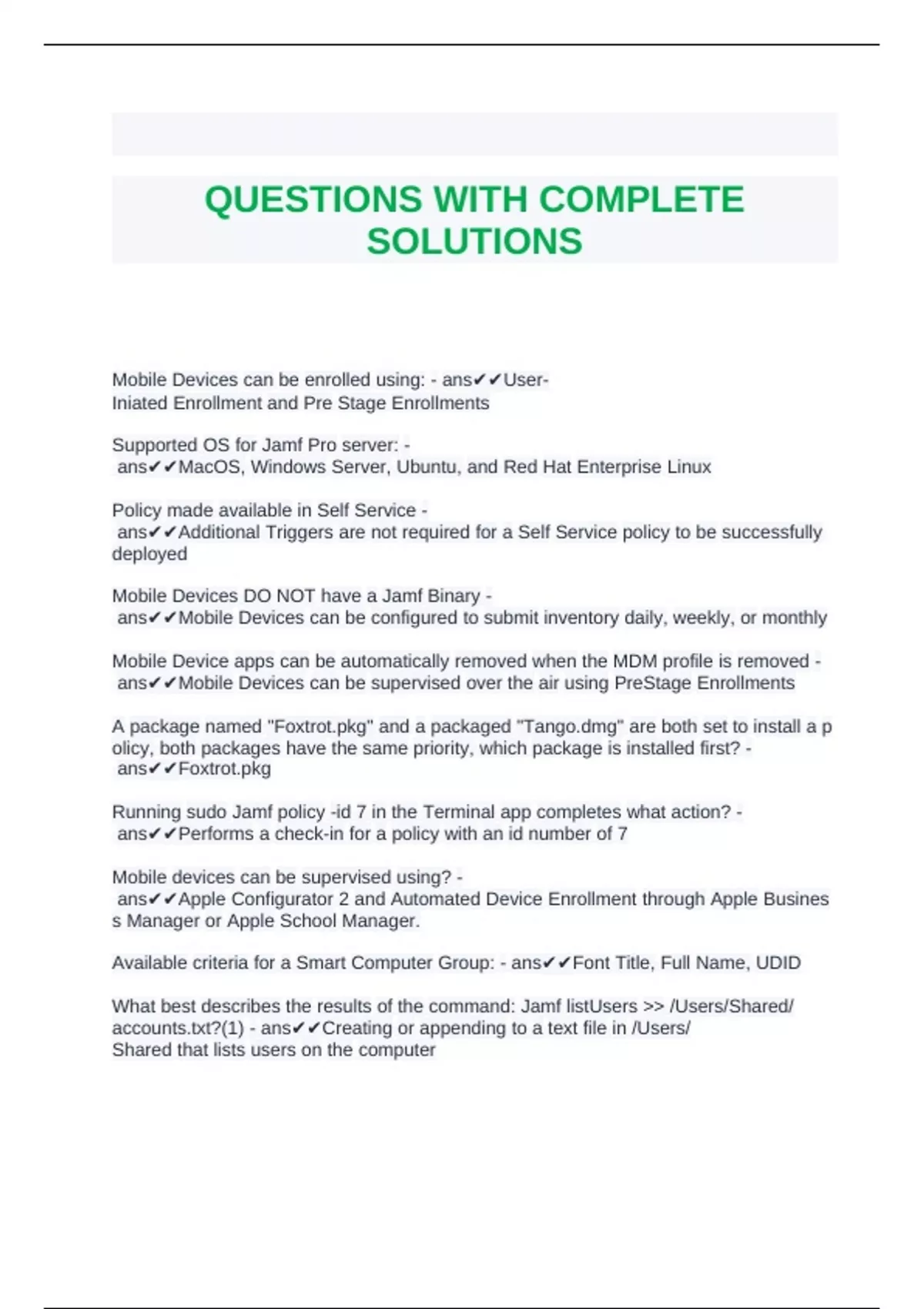 JAMF 100 QUESTIONS WITH COMPLETE SOLUTIONS - Jamf 200 - Stuvia US