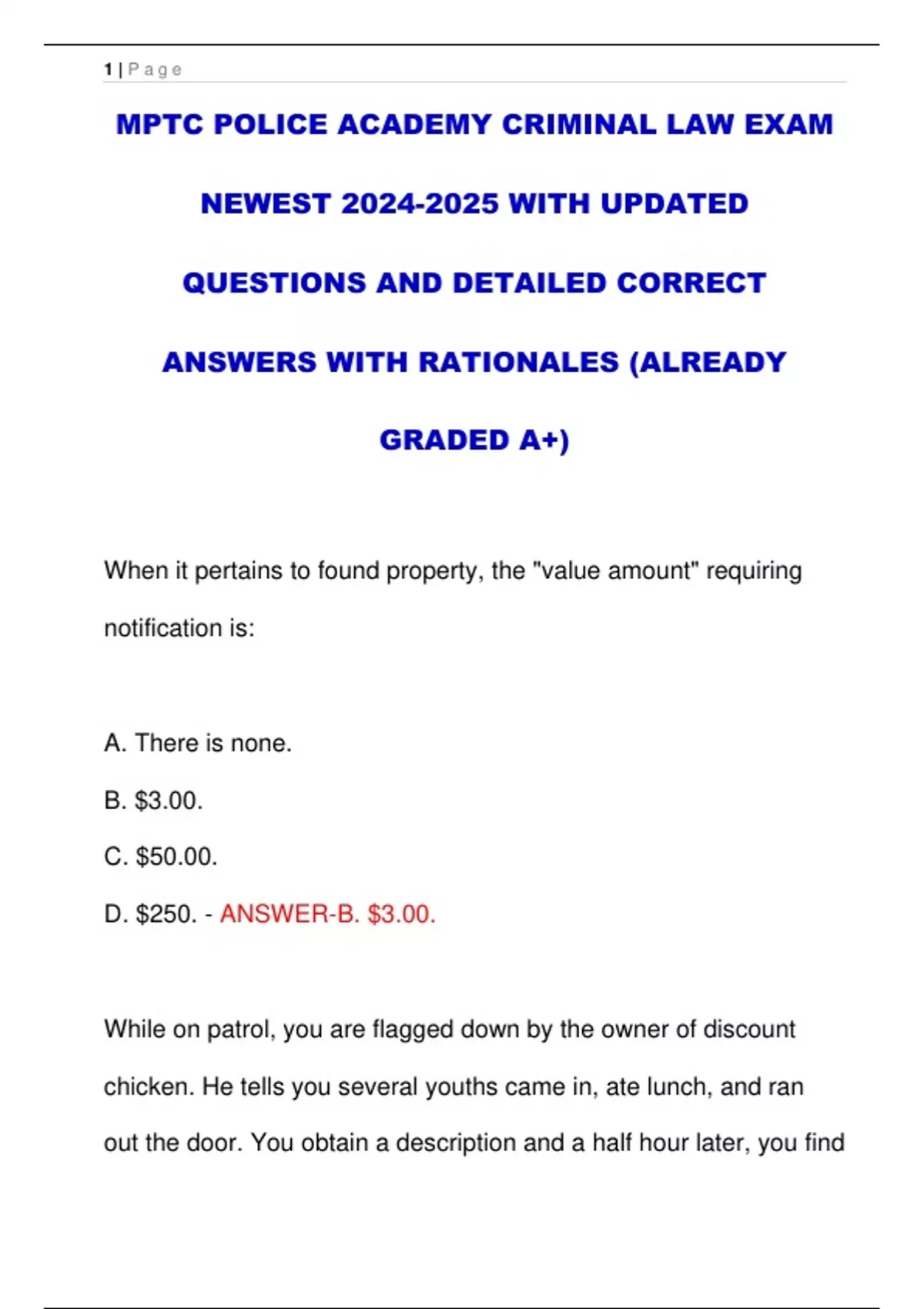 MPTC POLICE ACADEMY CRIMINAL LAW EXAM NEWEST WITH UPDATED QUESTIONS AND ...