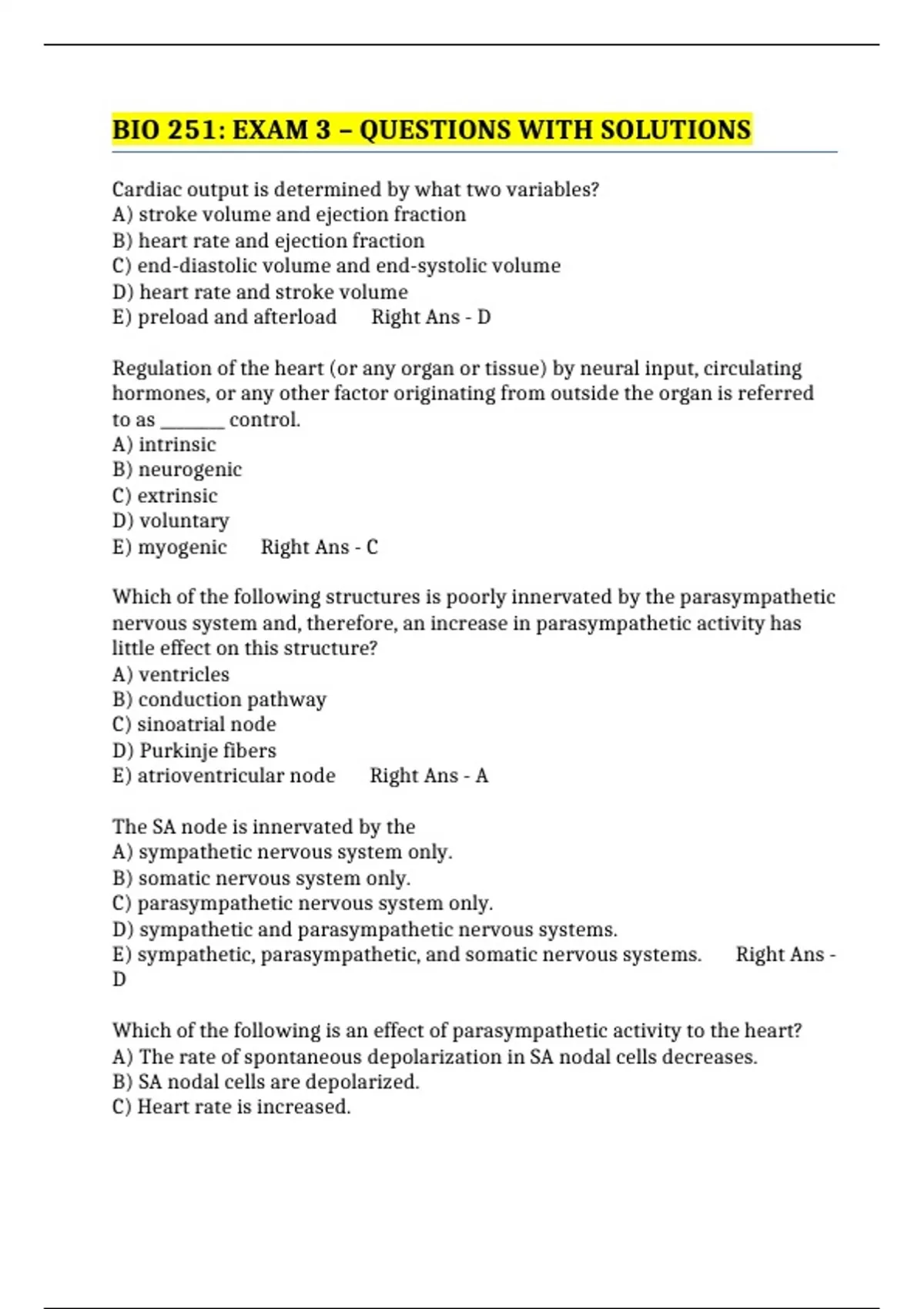 BIO 251: EXAM 3 – QUESTIONS WITH SOLUTIONS - BIOS 251 - Stuvia US