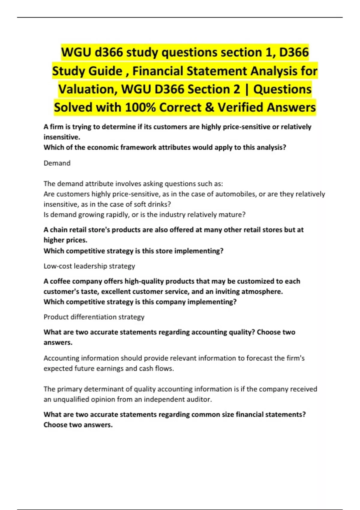 WGU d366 study questions section 1, D366 Study Guide , Financial ...