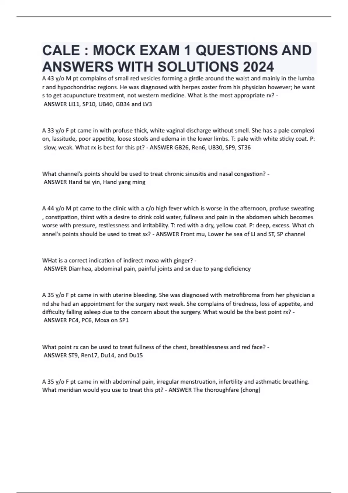 CALE : MOCK EXAM 1 QUESTIONS AND ANSWERS WITH SOLUTIONS 2024 ...