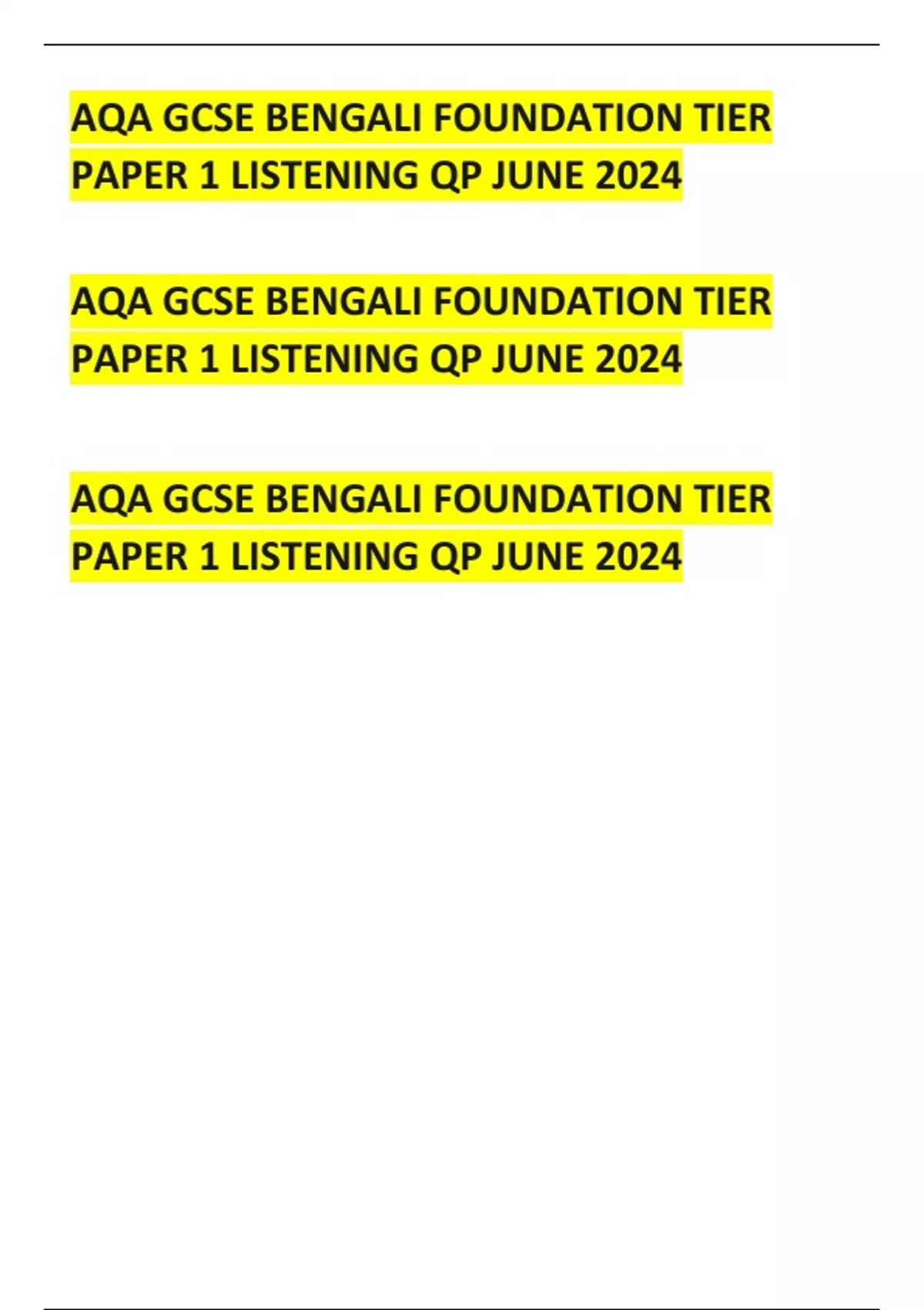 AQA GCSE BENGALI FOUNDATION TIER PAPER 1 LISTENING QP JUNE 2024 - AQA ...